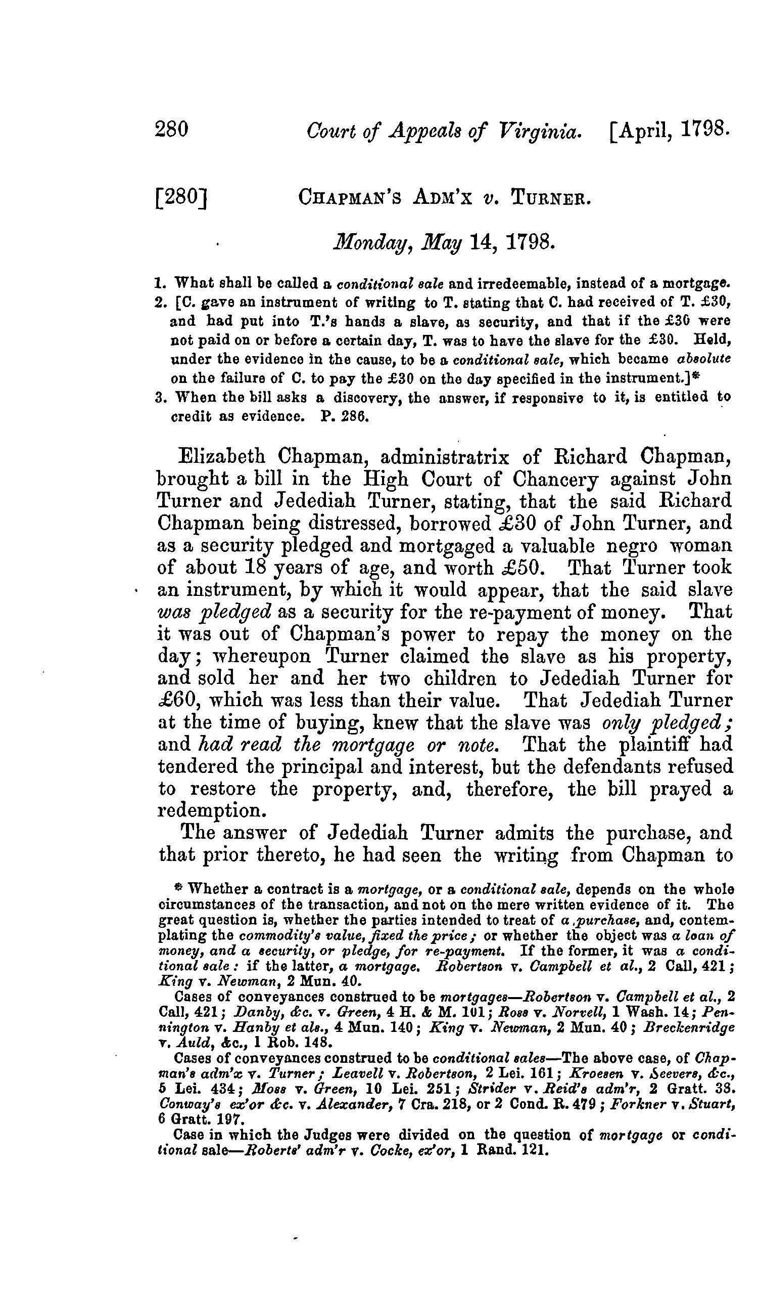 Chapman's Adm'x v. Turner - Wythepedia: The George Wythe Encyclopedia